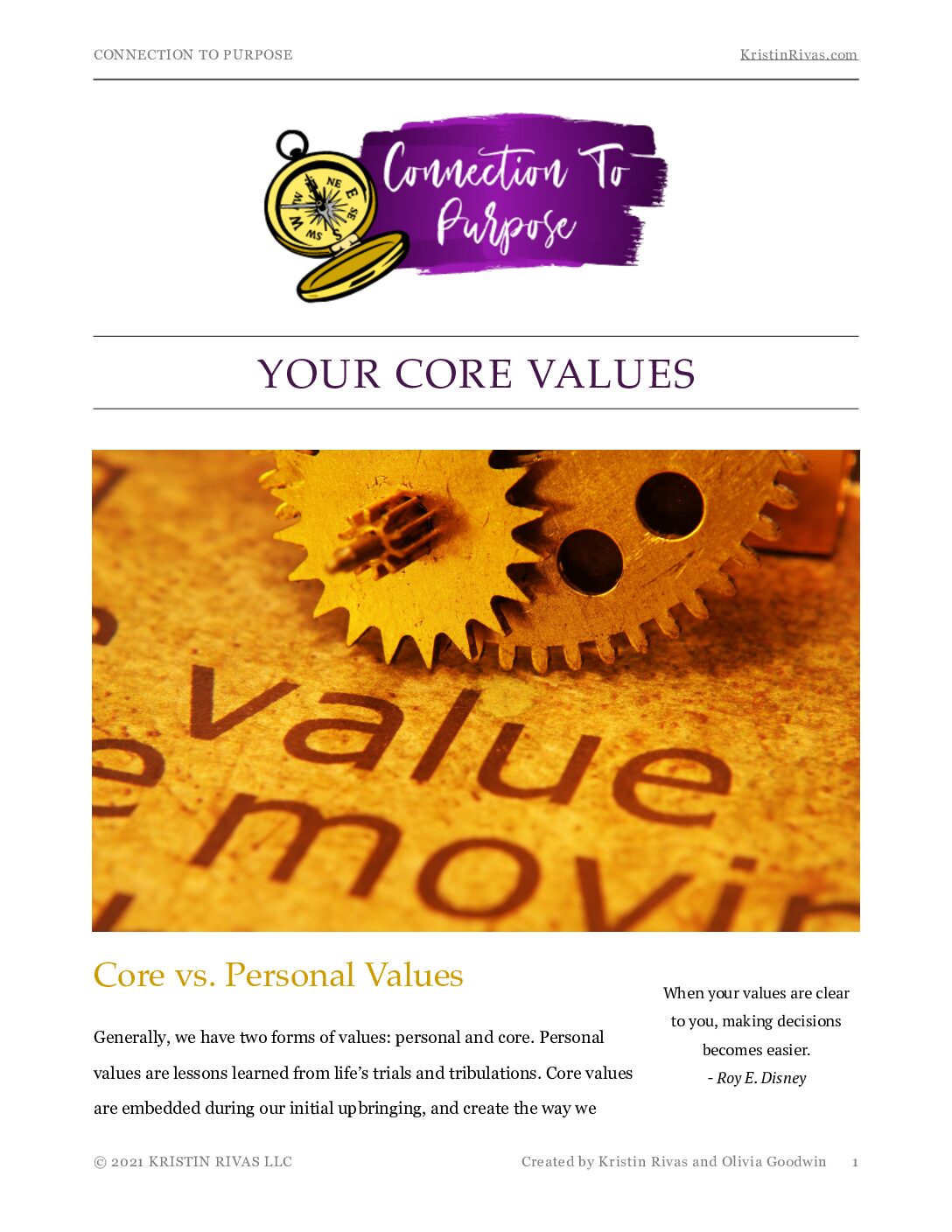 Connection To Purpose Course Modules (PDF Library) - Kristin Rivas ...