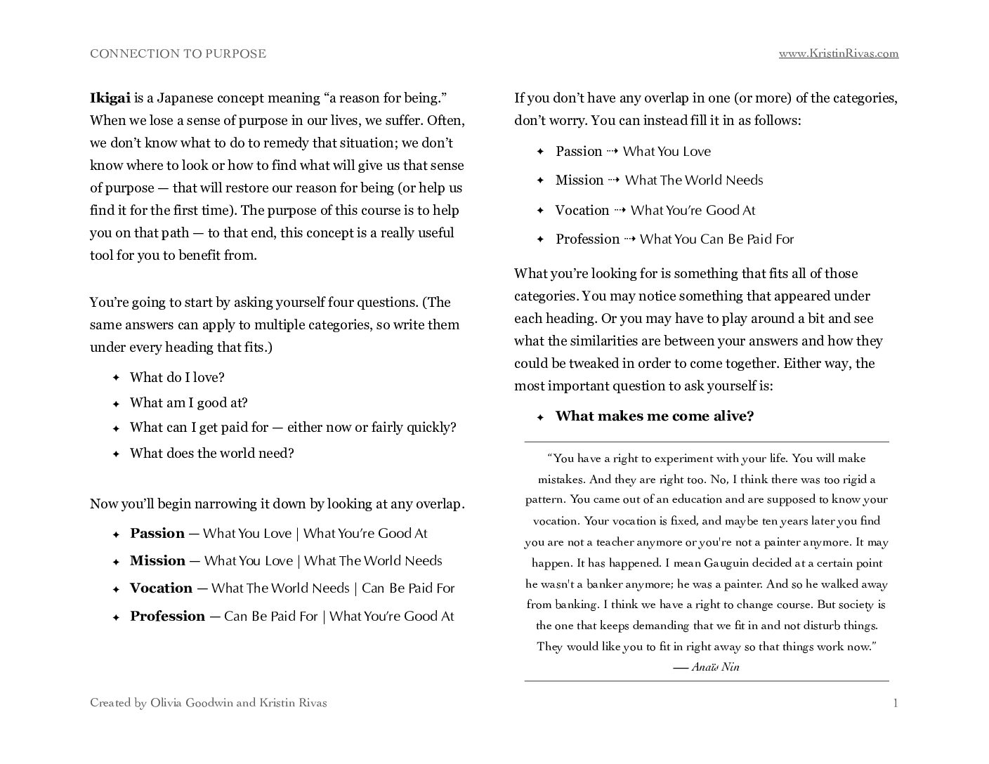 Connection To Purpose Course Modules (PDF Library) - Kristin Rivas ...