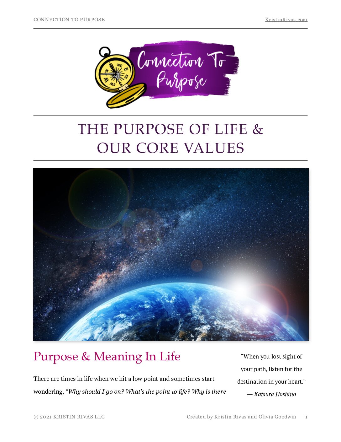 Connection To Purpose Course Modules (PDF Library) - Kristin Rivas ...